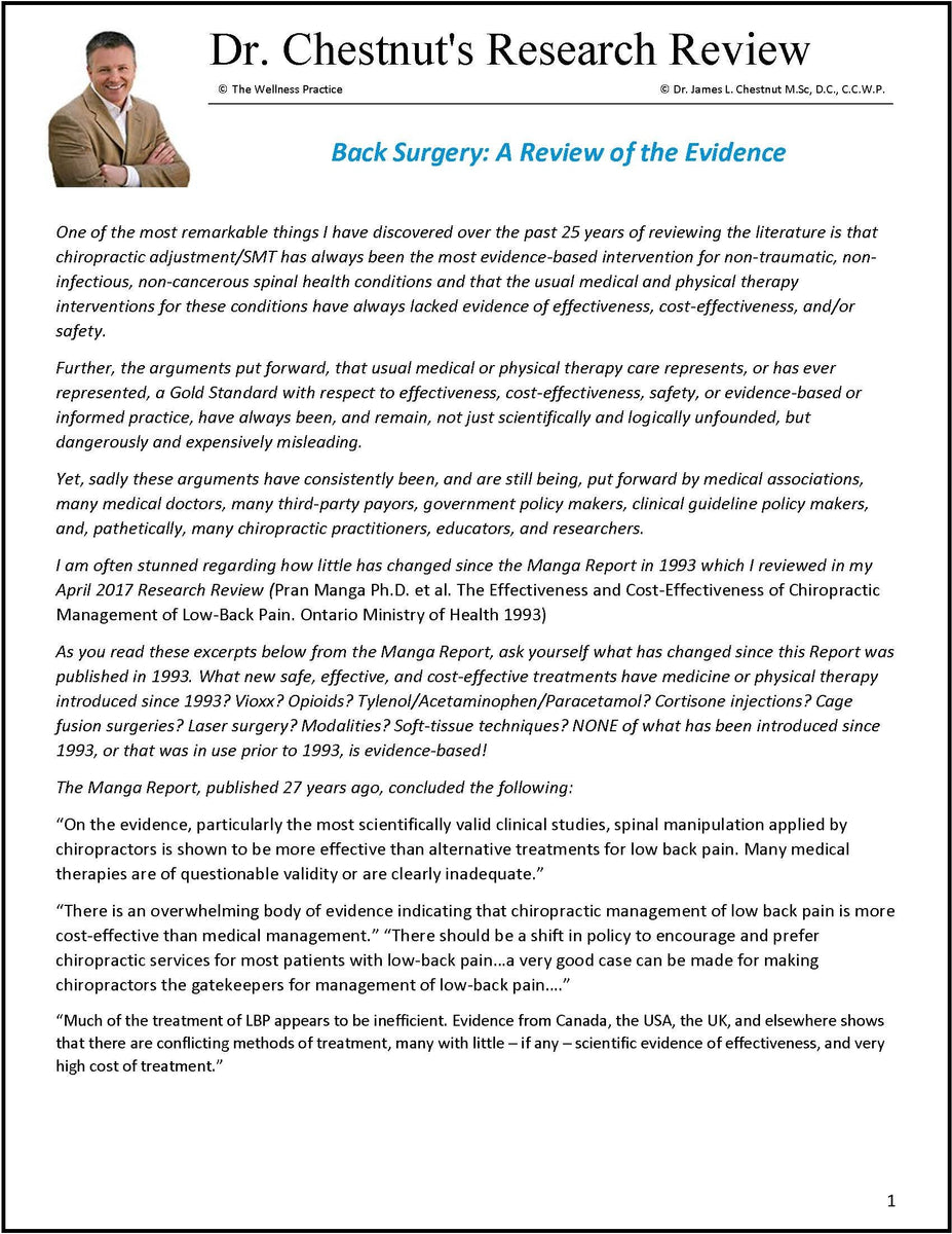 Back Surgery A Review of the Evidence - Chestnut – The Wellness ...